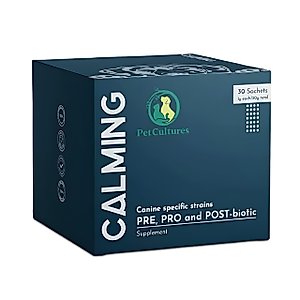 PetCultures Calm PRO: Calming Care for Dogs, Anxiety and Stress Relief Supplements with L-Tryptophan & Probiotics for Dogs, USA-Made Powder, Dog Probiotics, Dog Anxiety Relief, 30 pk