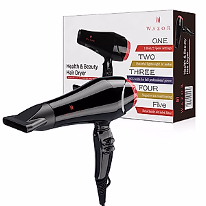 Professional Negative Ionic Hair Dryer, 1875W Salon Lightweight Blow Dryer with Pro AC Motor, Fast Dryer with Concentrator Nozzle and 2 Speed & 3 Heat Settings, Black