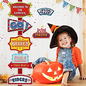 Tlswshsy 17PCS Circus Tent Decorations Set, Carnival Circus Door Banner with Awning and Directional Signs, Red and White Carnival Welcome Supplies for Circus Theme Party Birthday Home Decor