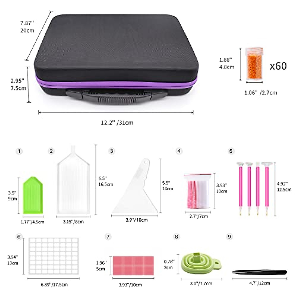 ARTDOT Diamond Painting Storage Containers, 60 Slots Diamond Painting Accessories Shockproof Jars for Jewelry Beads Rings Charms Glitter Rhinestones