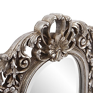 Howard Elliott Sherwood Hanging Antique Accent Wall Mounted Mirror, Ornate Arched Mirror with Bevelled Edges and Silver Resin Frame, Arch Shape Mirror for Home, Living Room, Entryway, 14 x 22 Inch