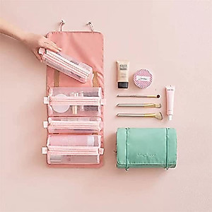 InfantLY Bright Women Cosmetic Bag Travel Organizer Foldable Hanging Nylon Wash Bag Portable Makeup Bag Multifunctional Toiletry Pouch