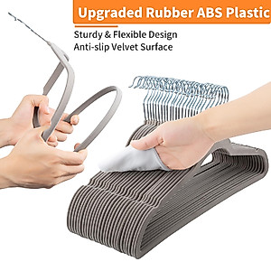 ELONG HOME Velvet Hangers 50 Pack, Grey Slim Felt Hangers with 360° Swivel Hook, Non Slip Skinny Hangers Heavy Duty Adult Hangers for Coats, Pants & Dress Clothes