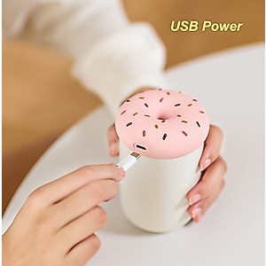 USB Cool Mist Mini Humidifier with Night Light,250ml Sweet Humidifier for Bedroom Home Room Office Car with Adjustable Mist Mode(Pink)