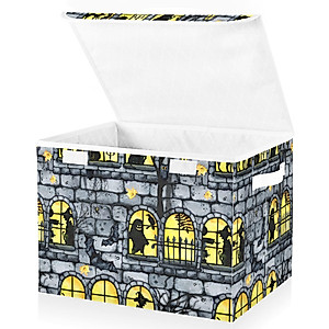 Ollabaky Gothic Castle Halloween Foldable Storage Bin with Lid Storage Box Large Cube Organizer Containers Baskets with Handles for Closet Organization, Shelves, Toys, Clothes