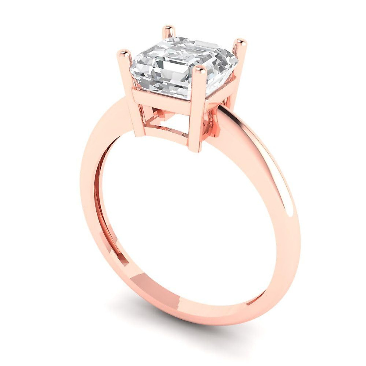 Clara Pucci 1.50 ct Asscher Cut Solitaire Stunning Lab Created White Sapphire Bridal Designer Anniversary Engagement Ring 14k Rose Gold 7