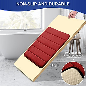 Memory Foam Bath Mat Set Bathroom Mat Set Ultra Soft 3 Piece Bathroom Rug Non Slip and Highly Absorbent Bathroom Floor Mat Machine Washable Toilet Mat（Burgundy, 17” X 24”+20” X 24”+20” X 32”)