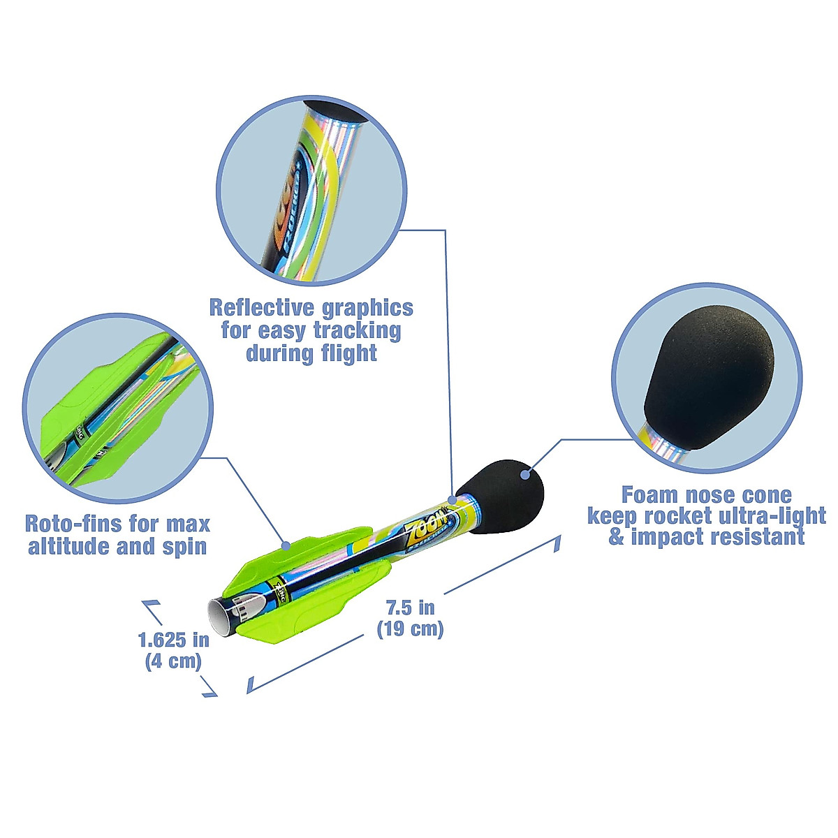 Zing Zoom Rocketz Refills 6 Pack, Soft and Safe Rocket Replacement, Launch up to 150 Feet Zoom Rocketz Launcher, No Batteries Required, for Kids Ages 8 and Up