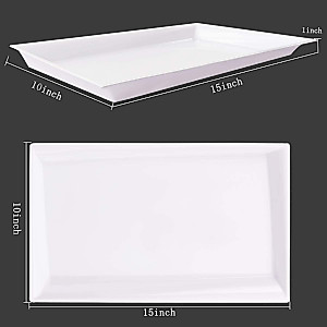 Supernal 12pcs White Plastic Serving Trays,15''X10'' Decorative Serving Trays,Slanted Rectangle Platter,Plastic Fast Food Tray,Wedding Platter Party Trays,Disposable Serving Party