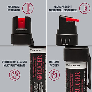 SABRE Ruger Pepper Gel with Clip, 35 Bursts, 12-Foot (4 Meter) Range, Gel Is Safer, Contains UV Marking Dye, Twist Lock Safety, Black , 0.67 Fluid Ounces