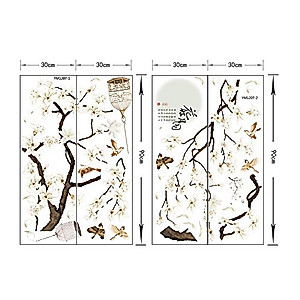 Bienstylife Peach Flower Wall Decals Tree Wall Stickers Peel and Stick Flower Wall Stickers Floral Murals for Living Room TV Background Kids Girls Room Bedroom 4 Sheets of 11.8"x35.4"