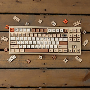 ZMX PBT Retro Keycaps,Cherry Profile Thick Dye-Sub Keycaps Set Full 143 Keys Custom Keycap for ISO ANSI 60% 65% 100% TKL Cherry MX Switches Mechanical Gaming Keyboard Vintage Beige Keycaps