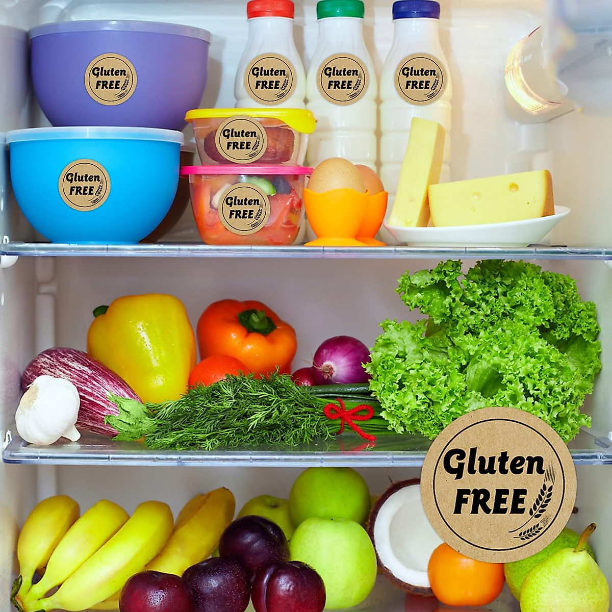 1 inch Gluten Free Brown Kraft Stickers Gluten Food Rotating Label Stickers for Gluten Free Food Retail Package 500pcs