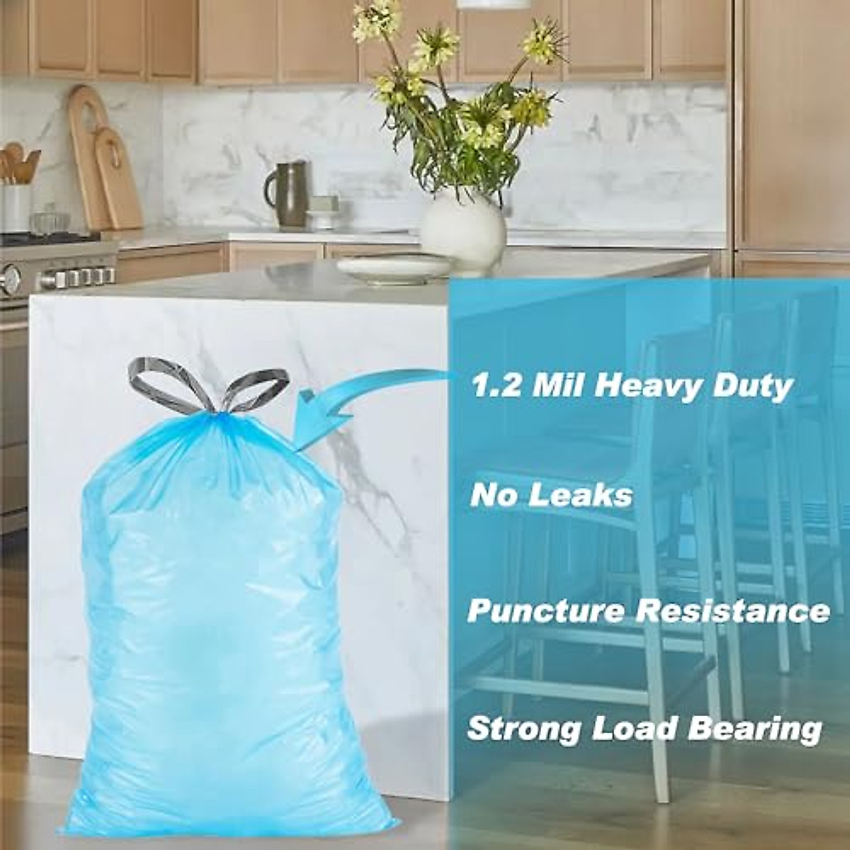 Code M (200 Count) Heavy Duty Trash Bags Blue Compatible with simpleman Code M | Blue Drawstring Garbage Liners 12 Gallon/45 Liter | Reinforced Drawstring Garbage Liners