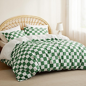 Bedsure Checkered Duvet Cover Twin Size - Shale Green Plaid Duvet Cover Set for Kids with Zipper Closure, Green Bedding Set, 2 Pieces, 1 Kids' Duvet Cover 68"x90" and 1 Pillow Sham 20"x26"