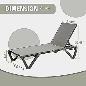 Domi Pool Lounge Chairs Set of 2, Adjustable Aluminum Plastic Outdoor Chaise Lounge, All Weather for Outside Beach Poolside Lawn-Grey Textilene