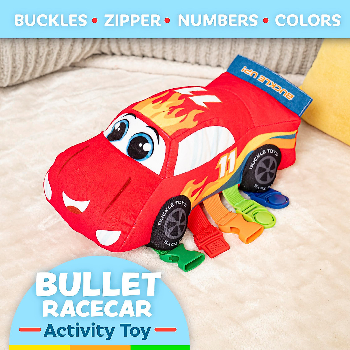 Buckle Toys - Bullet Racecar - Develop Fine Motor Skills - Sensory Learning Activity Toys - Toddler Plane Travel Essential