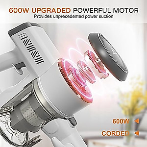 Girnoor Vacuum Cleaner, 600W Powerful 20KPA Suction Corded Stick Vacuum Cleaner with LED Floor Head, Self-Standing &Multi-Tool, Lightweight Handheld Vacuum for Hardwood Pet Hair G165