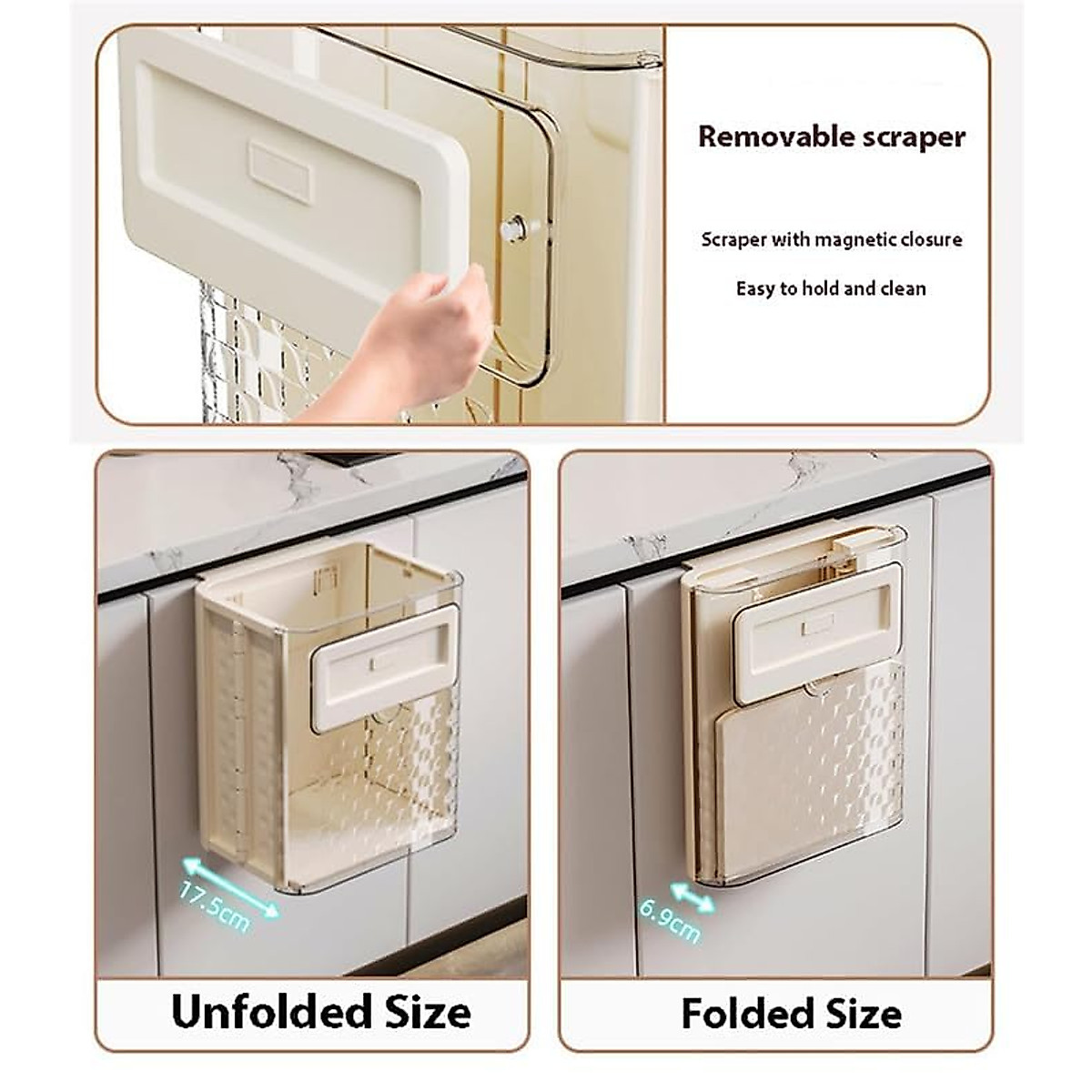 BRIFEEL Hanging Kitchen Trash Can - 3 Gallon Capacity Folding Kitchen Garbage Can Portable Cabinet Door Trash Can Space-Saving for Home, Kitchen, Office (White)