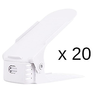 Set of 20 Adjustable Shoe Risers, Double Your Storage Space, 50% Space Saving Double Layer, Shoe Holder Rack Stacker Slots for Closet Shelf Organizer (White)