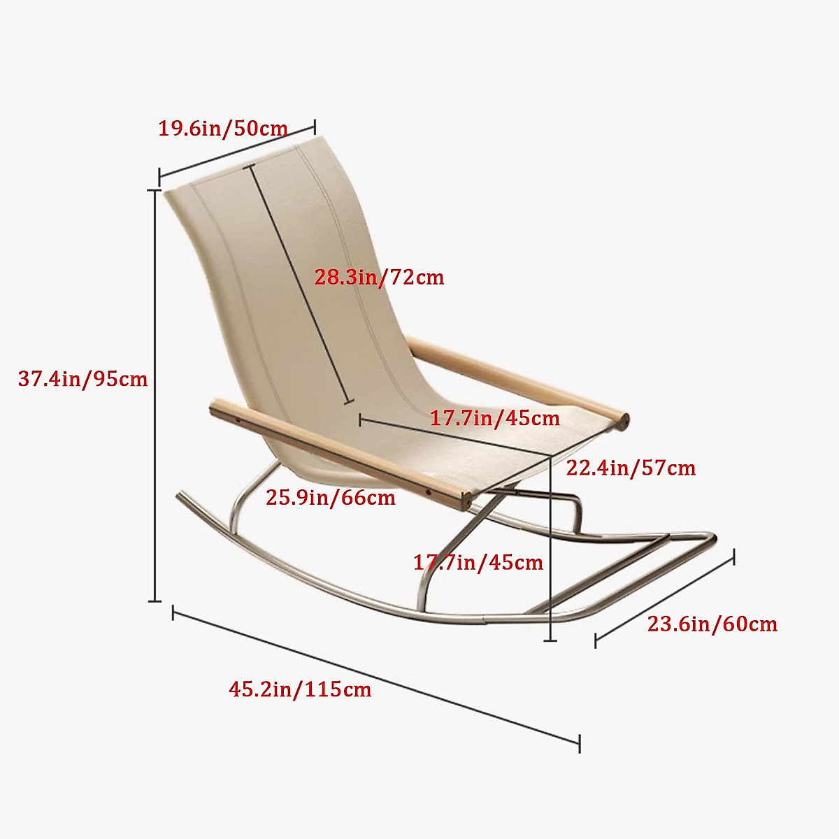 JIAOCKJIAO Foldable Simple Rocking Chair, Breathable Canvas Rocker Chair, Outdoor Portable Garden Chair, Relaxing Armchair with High Backrest, Removable Foot Rest, Patio Camping Chair (Color : Yellow