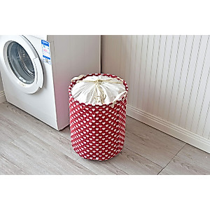 DuShow Drawstring Laundry Hamper,Red Large Size Laundry Basket with Handles,Foldable Canvas Laundry Hamper for Home,Dirty Clothing,Kids Toy Organizer