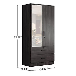 Better Home Products Carell Furniture Armoire Wardrobe with Mirror & Drawers in Tobacco