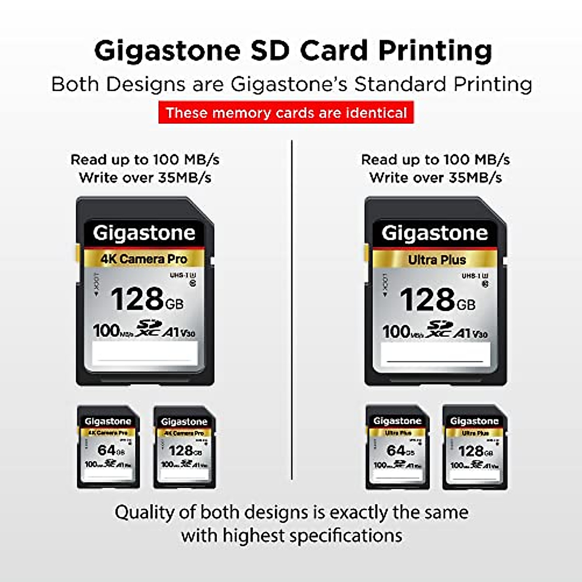 Gigastone 128GB SD Card V30 SDXC Memory Card High Speed 4K Ultra HD UHD Video Compatible with Canon Nikon Sony Pentax Kodak Olympus Panasonic Digital Camera, with 1 Mini case