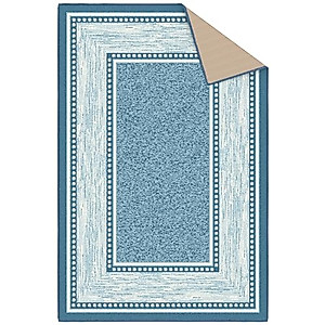 Ottomanson Ottohome Non-Slip Rubberback Bordered Design 3x5 Indoor Area Rug, 3'3" x 5', Turquoise