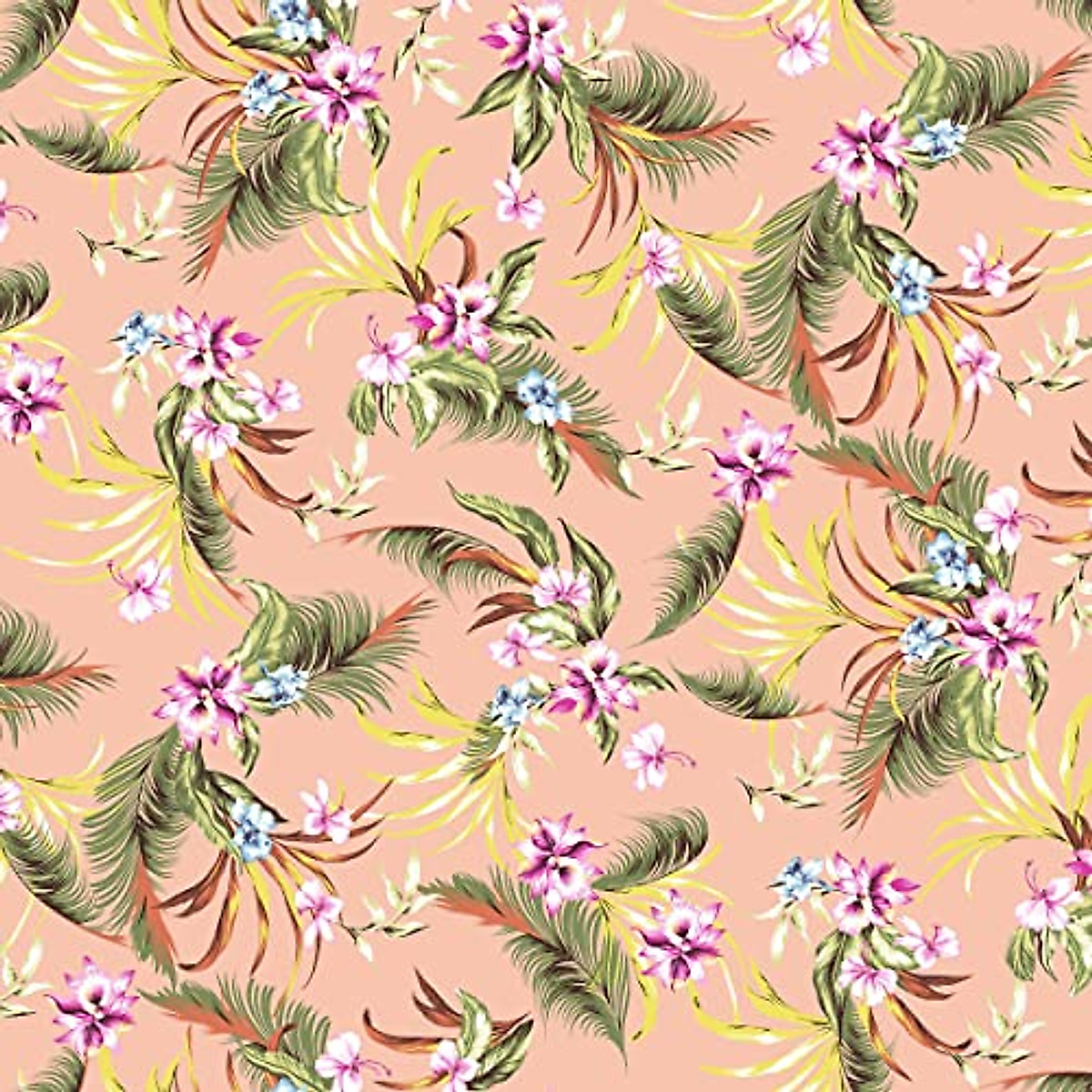 Texco Inc Pattern Heavy Rayon Spandex Jersey Knit 4 Way Stretch/Tropical/Floral Print/Maternity, Apparel, DIY Fabric, Peach Pink 2 Yards