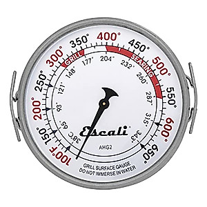 Escali AHG2 Stainless Steel Extra Large Direct Grill Surface Thermometer, Searing Temperature Zones 100-600F Degree Range