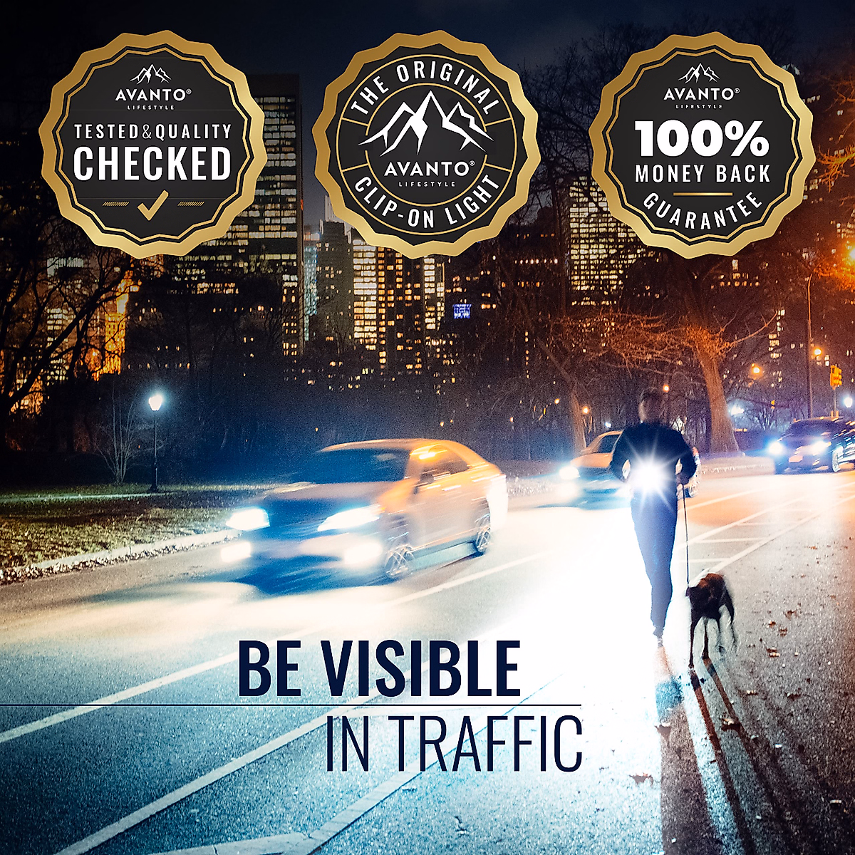 AVANTO PRO Magnetic Running Light, Original, USB-C Rechargeable Night Running Lights for Runners, Hands Free Dog Walking Lights for Night Walking, Clip On Runners Flashlight, Dog Collar Light