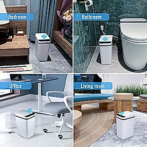 BIGEBAN Touchless Bathroom Trash Can with Lid, 2.5 Gallon Slim Smart Garbage Can, Automatic Motion Sensor Trash Can for Bathroom, Kitchen, Office, Bedroom, Living Room, Toilet (White)