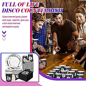 70s Disco Party Supplies Includes 50 Pcs Silver Disco Ball Paper Dinner Plates 50 Pcs Disco Paper Cups 50 Pcs Disco Party Cocktail Napkins for Disco Wedding Party Picnic Travel (Black and Silver)