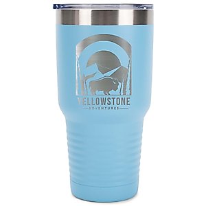 100 North, Polar Camel, United States National Parks, Blue 30 Ounce, Stainless Steel, Vacuum Insulated Travel Tumbler Mug With Clear Lid, Yellowstone Adventures