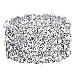 BriLove Women's Wedding Bridal Crystal Cluster Tennis Stretch Bracelet Clear Silver-Tone