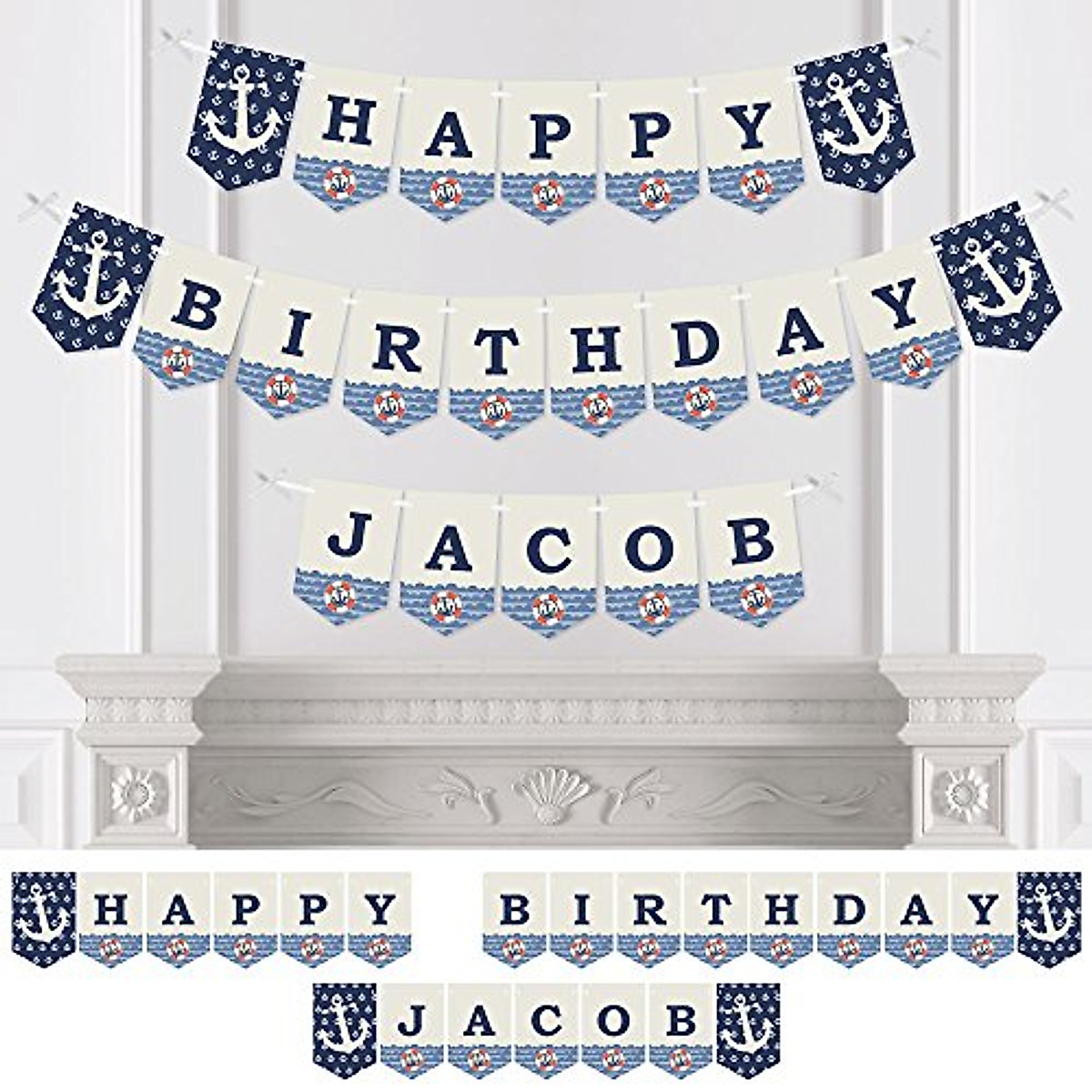 Custom Ahoy - Nautical - Personalized Birthday Party Bunting Banner & Decorations - Happy Birthday Custom Name Banner