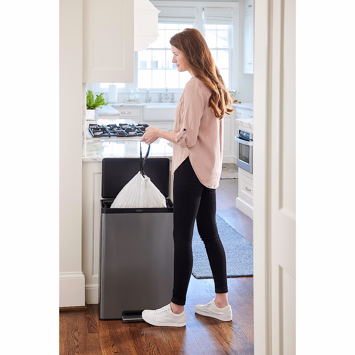 Bundle of Rubbermaid 12G Step-On Trash Can with Rubbermaid 1.6G Semi-Round Step-On Wastebasket