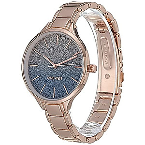 Nine West Women Japanese Quartz Dress Watch with Metal Strap, Rose Gold, 12 (Model: NW/2336BLRG)