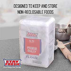 Stay Fresh Clear Flour Storage Container - Plastic Flour Canister for Kitchen Pantry, Baking Needs - Holds 5LB Bag of Flour - Large Form-Fitting Food Keeper Bin - Flour Holder