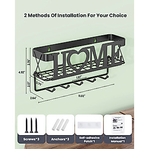 OHOBABY Key Holder for Wall - Key Rack with 5 Key Hooks, 11.02" L×2.75" W×4.92" H, Key and Mail Organizer Wall Mount with Mesh Basket, Key Hanger for Wall, Entryway, Home Decor(Matte Black)