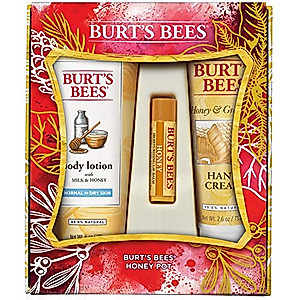 Burt's Bees Honey Pot Holiday Gift Set, 3 Honey Skin Care Products - Milk & Honey Body Lotion, Honey & Grapeseed Hand Cream and Honey Lip Balm