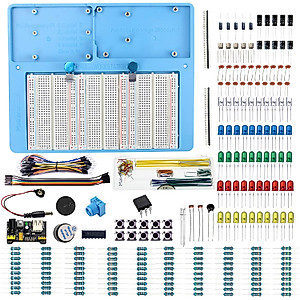 Makeronics 7 in 1 Blue Breadboard Holder Raspberry Pi 4 Holder + 1200 Breadboard+Electronics Fun Kit|Power Supply Module| Precision Potentiometer and More for Prototyping Circuit/Arduino/Raspberry Pi