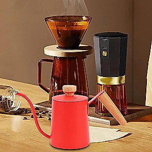 gazechimp Drip Coffee Kettle Pour over Kettle 350ml Anti Hot Wooden Handle Coffee Tea Pot Gooseneck Kettle for Office Coffee Shop Camping Home Kitchen, red