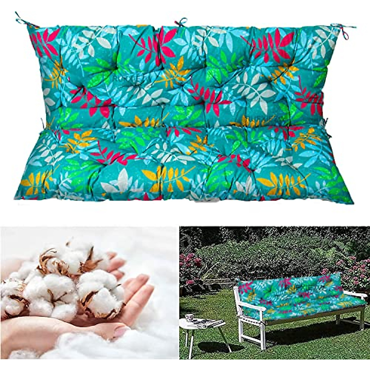 Three Seat Swing Replacement Cushions, Replacement Cushions For Outdoor Furniture, Thicken Waterproof Swing Cushions 2/3 Seater Replacement, Garden Bench Seat Cushion (Flower Color 40 * 60 In)