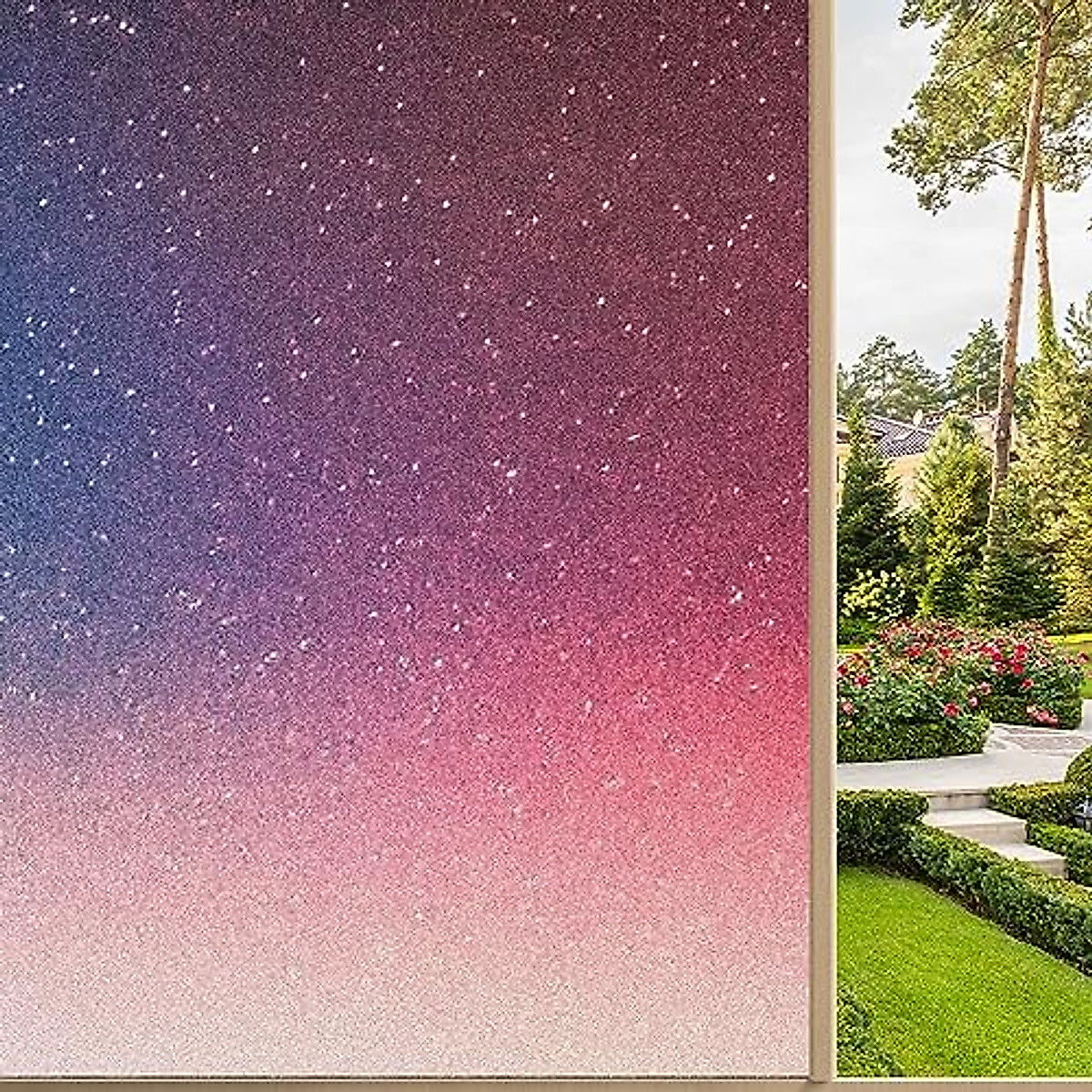 IOACIY Privacy Window Film Frosted Glass Sticker for Home Office Static Anti-UV Window Paper Decorative Window Covering for Bathroom (Universe Outer Space Starry Sky Red Blue-235, 17.7" x 23.6")