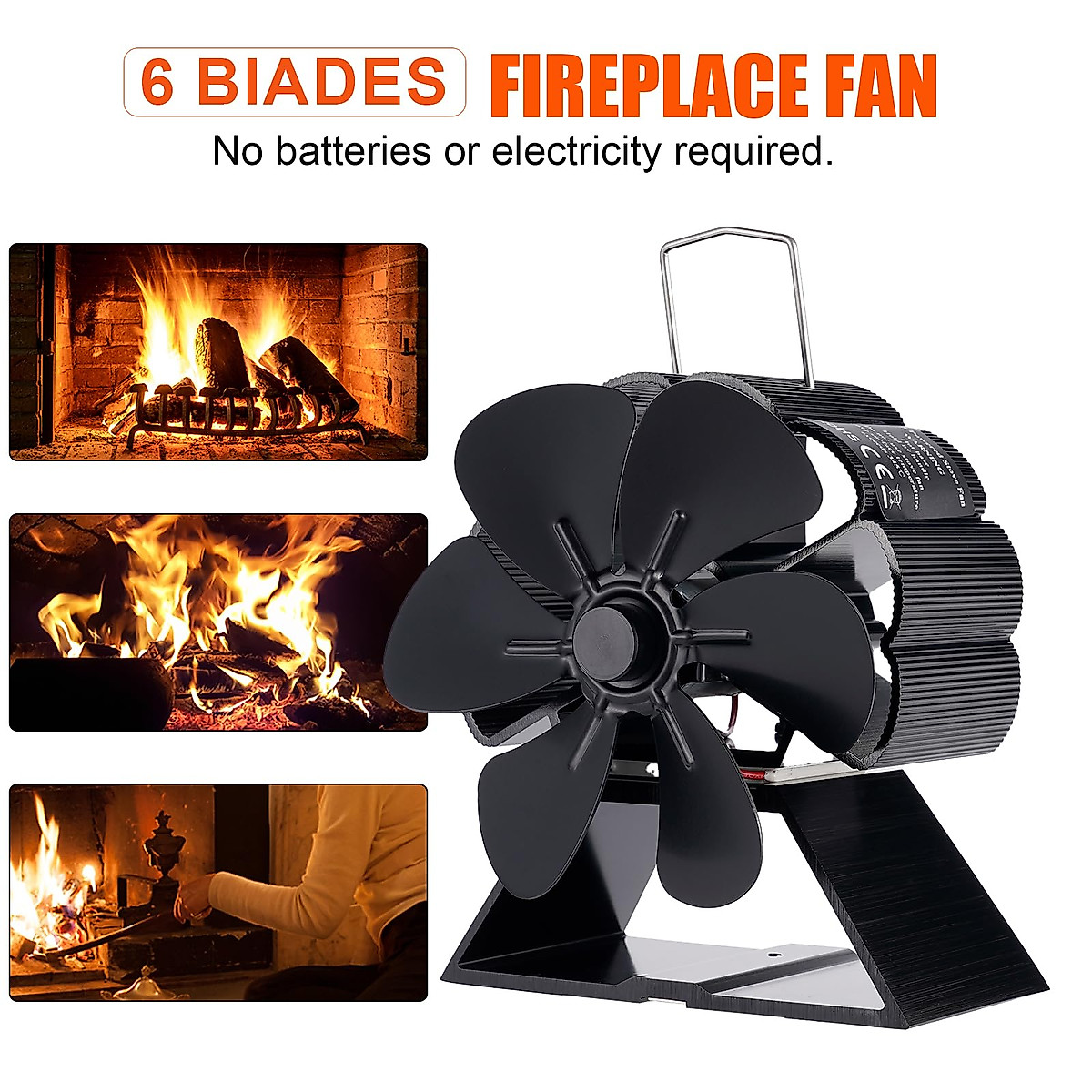 Xiongxiong Wood Stove Fan 6 Blade Fireplace Fan for Wood Burning Stove,Heat Powered Stove Fan Komin Log Wood Stove Accessories,Silent Operation Circulating Warm Air(Non Electric)