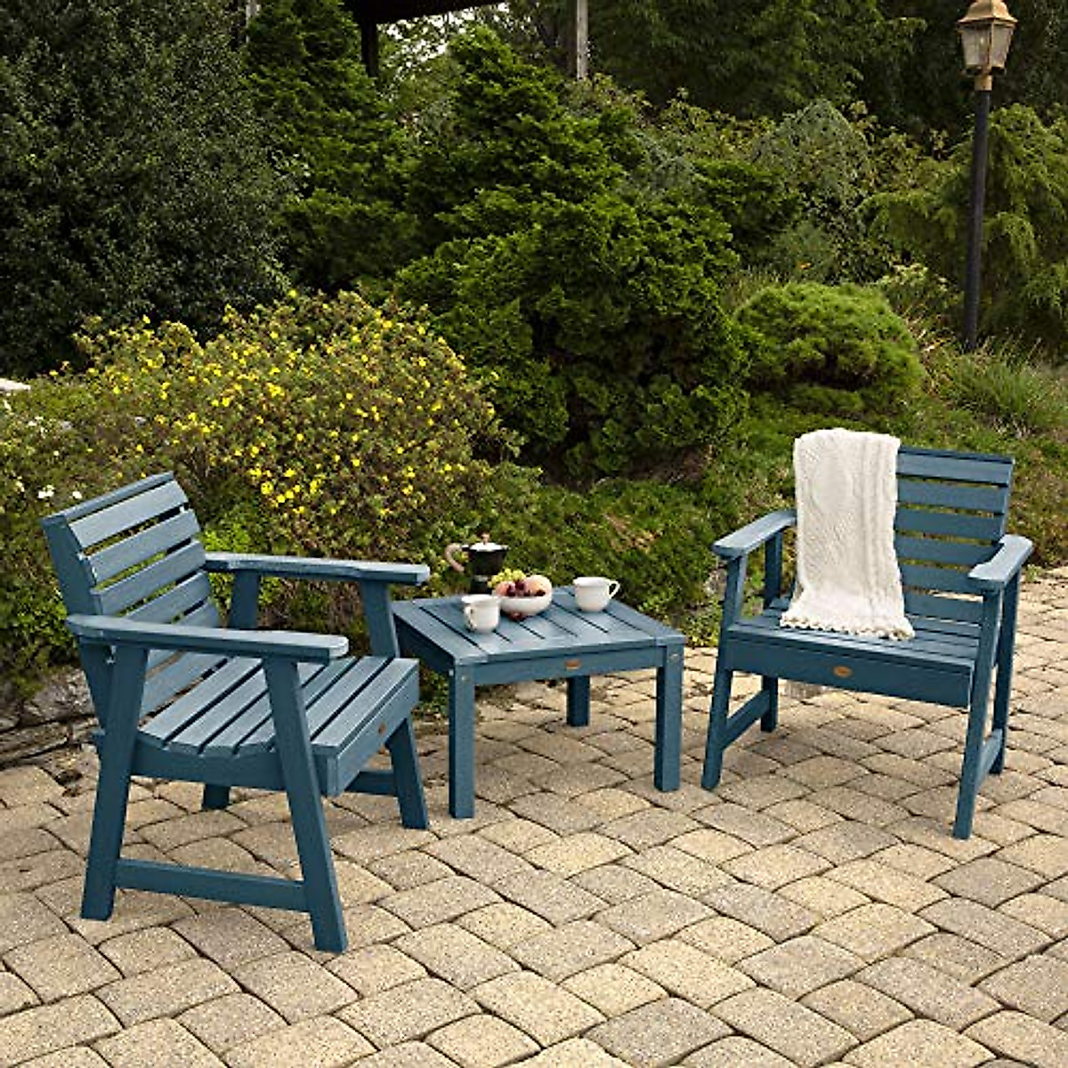 highwood Weatherly 2 Garden Chairs with 1 Square Side Table, 3-Piece Set, Nantucket Blue