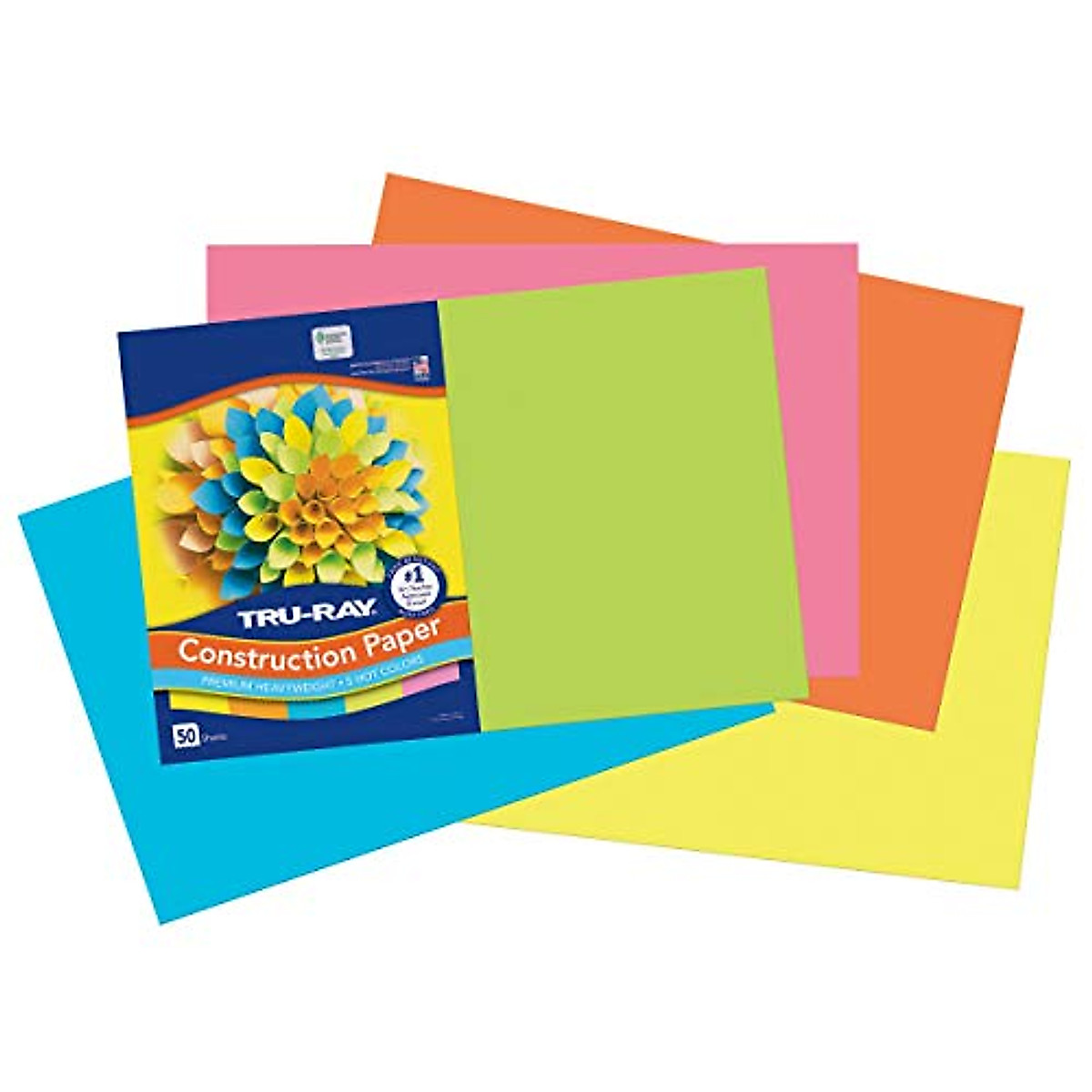 Tru-Ray Heavyweight Construction Paper, Hot Assorted Colors, 12" x 18", 50 Sheets