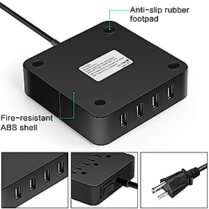 Kinfayv Power Strip with 4 USB Ports & 3 Outlets - Portable USB Strip Surge Protector Desktop Charging Station USB Power Cord with On/Off Switch & 5 Feet Cord for Travel, Hotel, Office